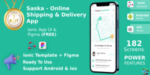 Shipping & Delivery App | UI Kit | Ionic | Figma FREE | Life Time Update | Saska