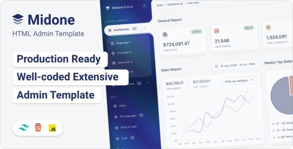 Midone - Tailwind 4+ HTML Admin Dashboard Template