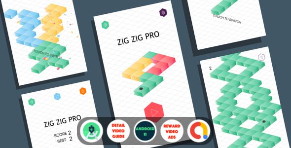 Zig Zig Pro: (Android Studio+Admob+Reward Video ads+Inapp purchase ...