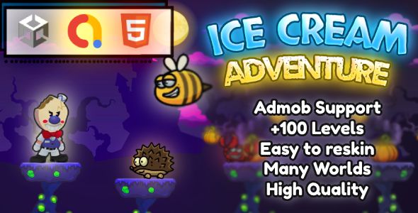 Ice cream Head Platformer Adventure Game - Unity Template + Admob + 100 ...