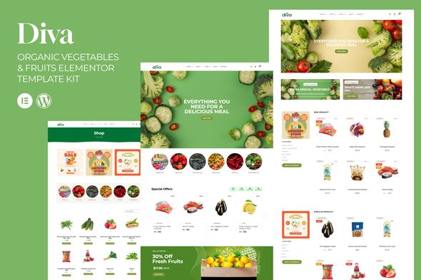 Diva - Organic Vegetables & Fruits Elementor Template Kit