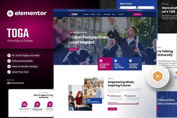 Toga - University & College Elementor Pro Template Kit