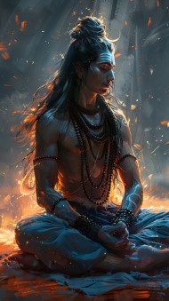 Serene Lord Shiva sitting in lotus position surrounded by a glowing ...