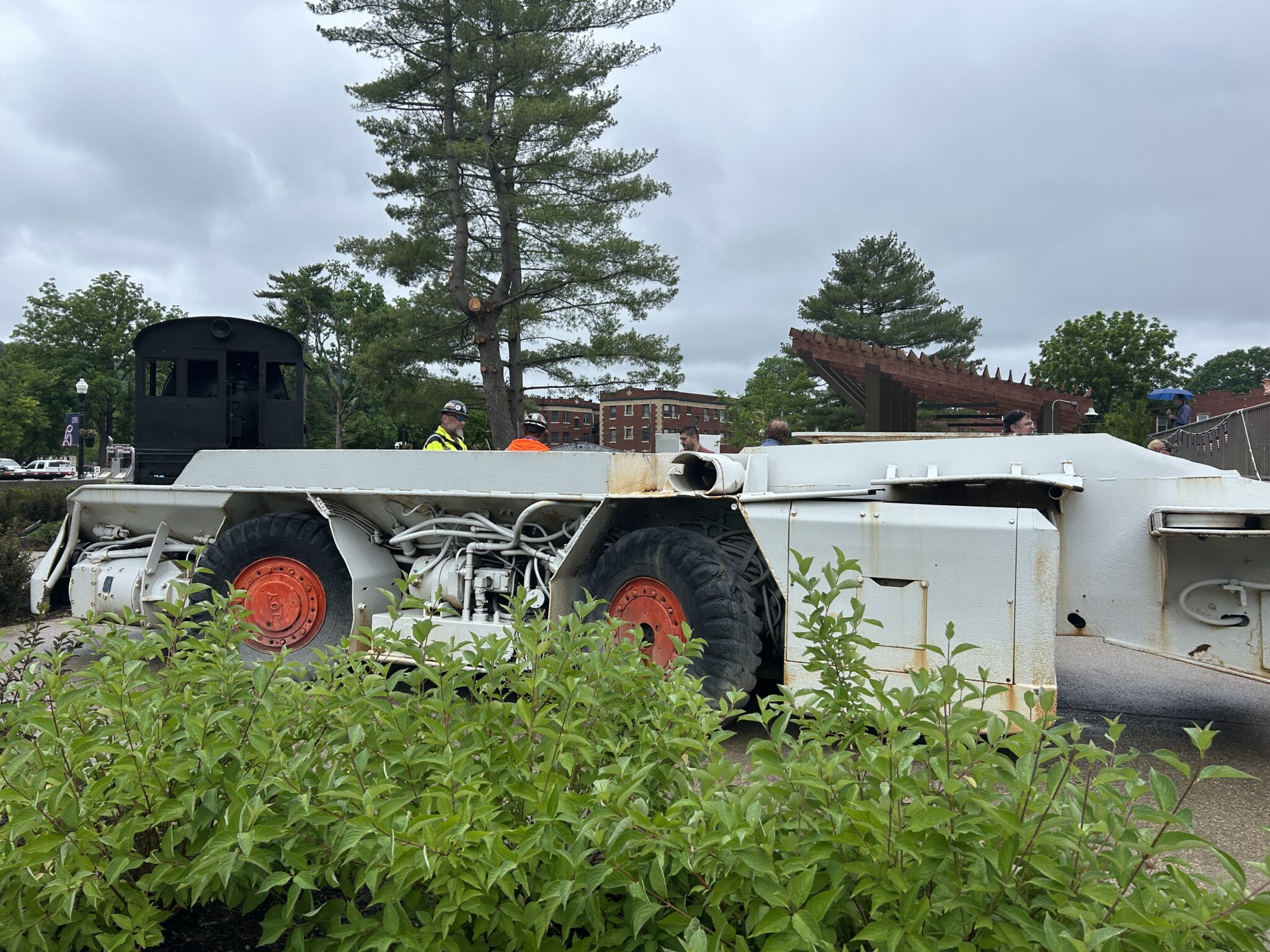 50-ton steam engine, 20-ton coal shuttle car placed beside state ...
